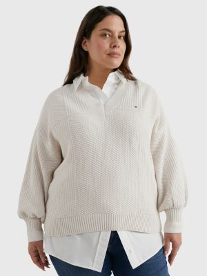 Curve Textured Weave Relaxed Fit Jumper Beige Tommy Hilfiger