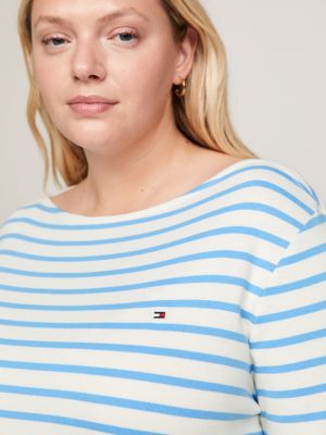 Curve Stripe Boat Neck Slim Fit Top White Tommy Hilfiger