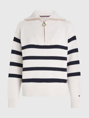 Curve Gestreifter Relaxed Fit Pullover Weiß Tommy Hilfiger