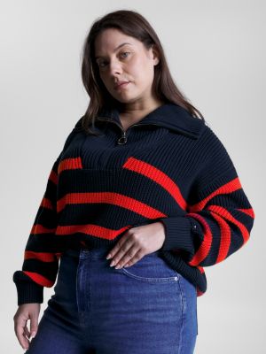 Curve Gestreifter Relaxed Fit Pullover Blau Tommy Hilfiger