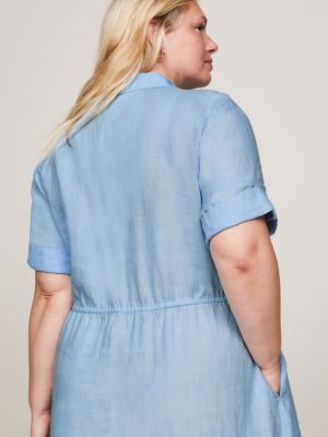 Robe Curve En Lin Longueur Midi Bleu Tommy Hilfiger