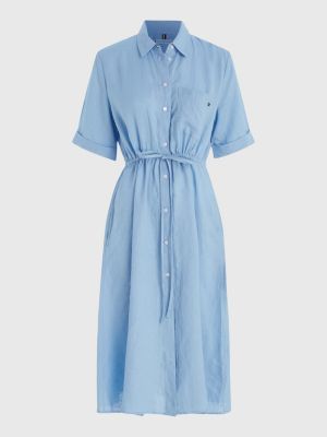 Robe Curve En Lin Longueur Midi Bleu Tommy Hilfiger