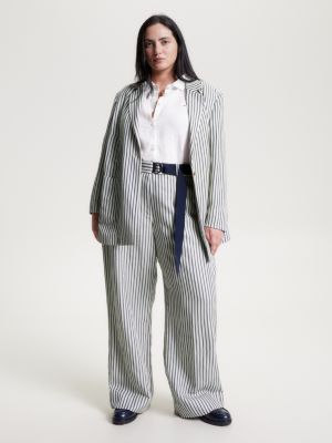 Curve Linen Blend Stripe Relaxed Trousers White Tommy Hilfiger
