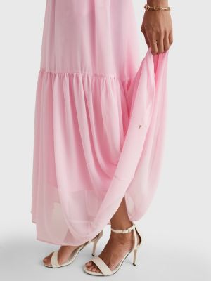 Maxi Abito A Campana Con Volant Rosa Tommy Hilfiger