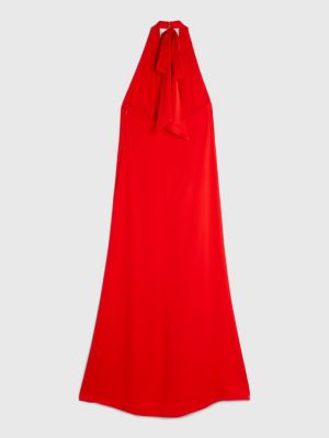 Satin Halter Neck Relaxed Maxi Dress Orange Tommy Hilfiger