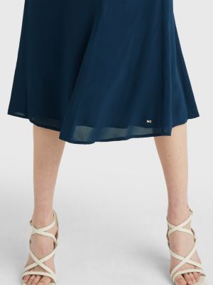 Satin Viscose Midi Skirt Blue Tommy Hilfiger
