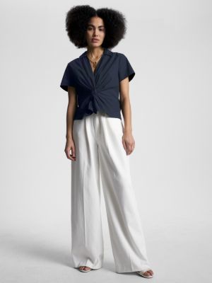 Popeline Bluse Mit Twist Detail Vorne Blau Tommy Hilfiger