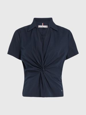 Popeline Bluse Mit Twist Detail Vorne Blau Tommy Hilfiger