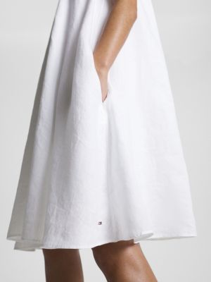 Linen Relaxed Fit And Flare Dress White Tommy Hilfiger