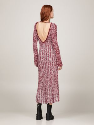 Figurbetontes Kleid Aus Meliertem Rippstrick Rot Tommy Hilfiger