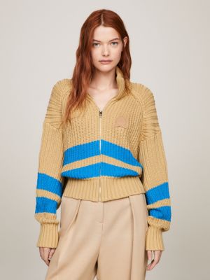 Relaxed Gestreept Vest Met Rits En Embleem Beige Tommy Hilfiger