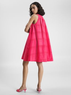 Abito A Campana In Sangallo Rosa Tommy Hilfiger