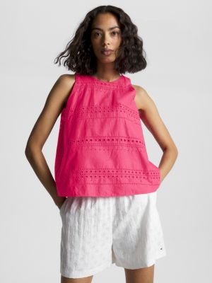 Regular Fit Popeline Top Mit Lochstickerei Rosa Tommy Hilfiger