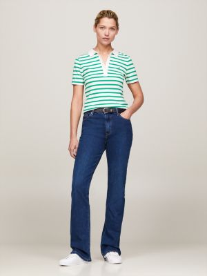 1985 Collection Gestreiftes Slim Fit Poloshirt Grün Tommy Hilfiger
