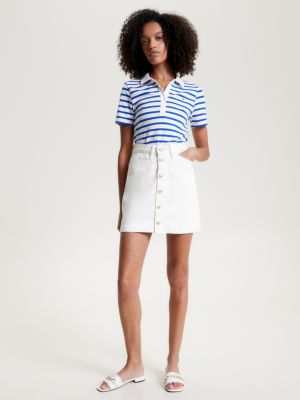 1985 Collection Gestreiftes Slim Fit Poloshirt Weiß Tommy Hilfiger