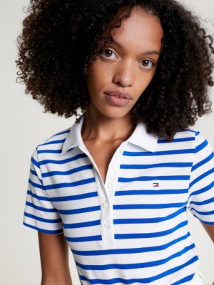 1985 Collection Gestreiftes Slim Fit Poloshirt Weiß Tommy Hilfiger