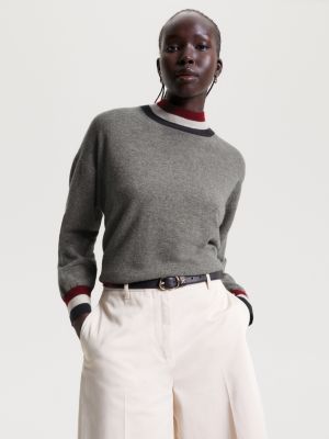 Relaxed Fit Trui Met Signature Streep Grijs Tommy Hilfiger