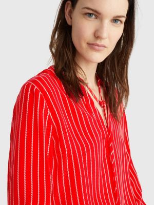 Gestreifte Regular Fit Bluse Mit V Ausschnitt Rot Tommy Hilfiger