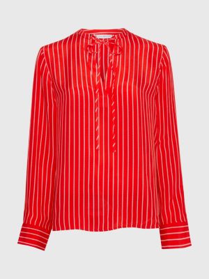 Gestreifte Regular Fit Bluse Mit V Ausschnitt Rot Tommy Hilfiger
