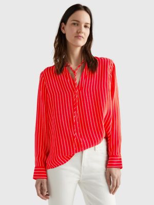 Gestreifte Regular Fit Bluse Mit V Ausschnitt Rot Tommy Hilfiger