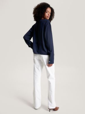 Relaxed Fit Krepp Bluse Mit V Ausschnitt Blau Tommy Hilfiger