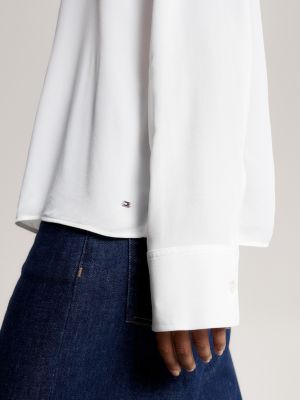 Relaxed Fit Krepp Bluse Mit V Ausschnitt Weiß Tommy Hilfiger