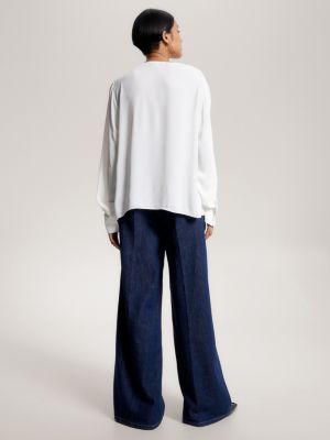 Relaxed Fit Krepp Bluse Mit V Ausschnitt Weiß Tommy Hilfiger