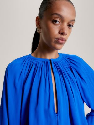 Oversized Fit Krepp Bluse Mit Raffungen Blau Tommy Hilfiger