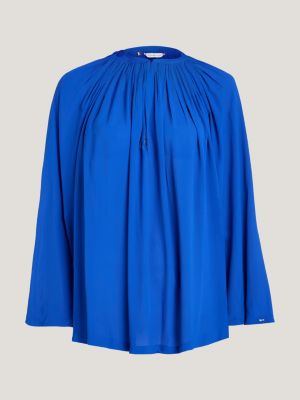 Oversized Fit Krepp Bluse Mit Raffungen Blau Tommy Hilfiger