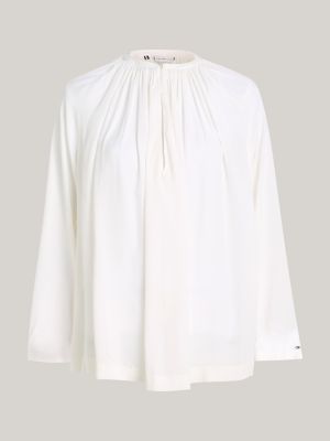 Oversized Fit Krepp Bluse Mit Raffungen Weiß Tommy Hilfiger