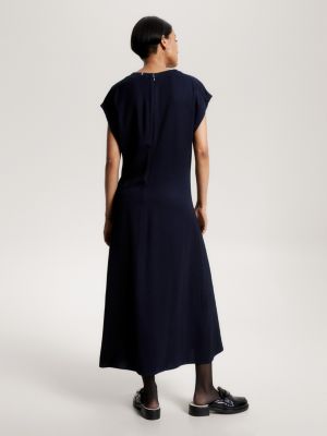Relaxed Fit Fit And Flare Twill Kleid Blau Tommy Hilfiger