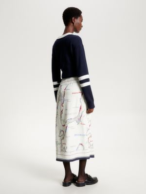 Scarf Print Midi Wrap Skirt White Tommy Hilfiger