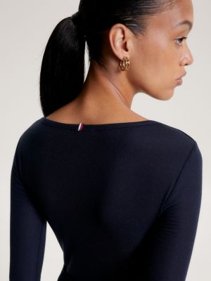 Slim Fit Longsleeve T Shirt Met Boothals Blauw Tommy Hilfiger