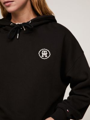 Relaxed Fit Hoodie Mit Th Monogramm Stempel Schwarz Tommy Hilfiger