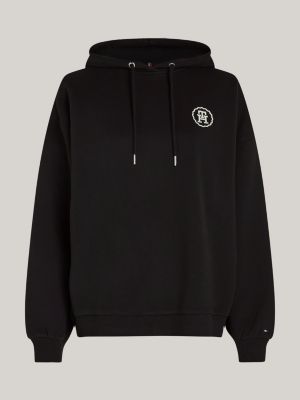 Relaxed Fit Hoodie Mit Th Monogramm Stempel Schwarz Tommy Hilfiger