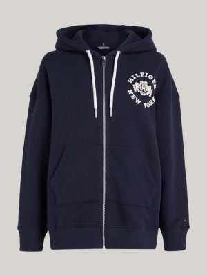 Varsity Logo Zip Thru Relaxed Hoody Blue Tommy Hilfiger