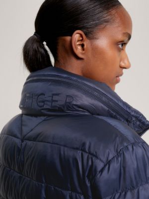 Global Stripe Wattierter Maxi Steppmantel Blau Tommy Hilfiger