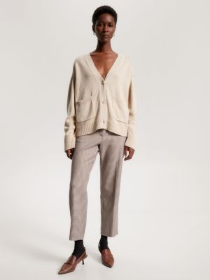 Relaxed Boxy Fit Cardigan Mit V Ausschnitt Beige Tommy Hilfiger