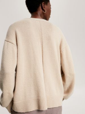 Relaxed Boxy Fit Cardigan Mit V Ausschnitt Beige Tommy Hilfiger