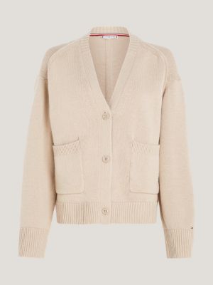Relaxed Boxy Fit Cardigan Mit V Ausschnitt Beige Tommy Hilfiger