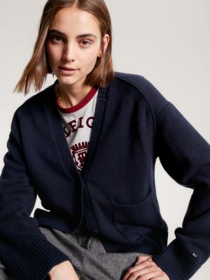 Relaxed Boxy Fit Cardigan Mit V Ausschnitt Blau Tommy Hilfiger