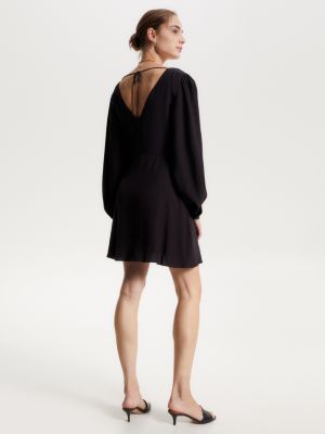 Fit And Flare Mini Kleid Mit V Ausschnitt Schwarz Tommy Hilfiger