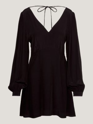 Fit And Flare Mini Kleid Mit V Ausschnitt Schwarz Tommy Hilfiger