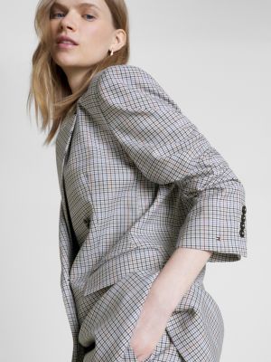 Check Relaxed Fit Double Breasted Blazer Blue Tommy Hilfiger