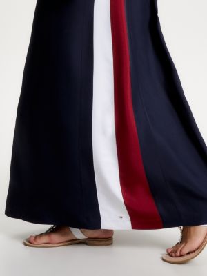 Curve Mouwloze Maxi Jurk Met Signature Streep Blauw Tommy Hilfiger
