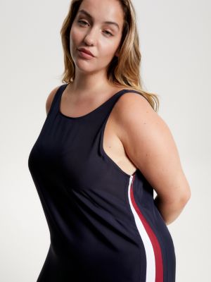 Curve Mouwloze Maxi Jurk Met Signature Streep Blauw Tommy Hilfiger