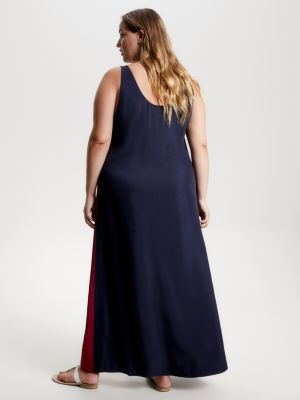 Curve Mouwloze Maxi Jurk Met Signature Streep Blauw Tommy Hilfiger