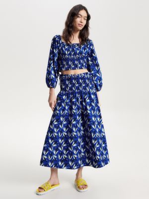 Tommy Hilfiger X Vacation Floral Print Scoop Neck Crop Top Blue