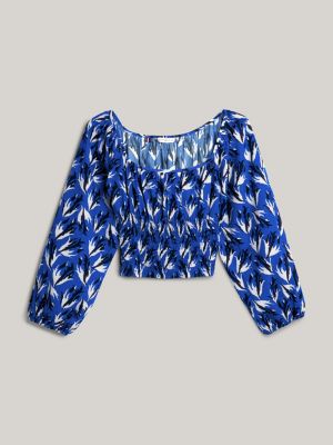 Tommy Hilfiger X Vacation Floral Print Scoop Neck Crop Top Blue