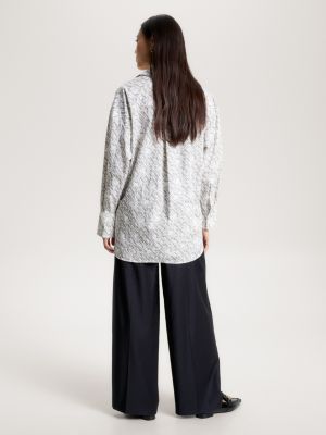 Camisa De Corte Oversize Con Monogramas Th Blanco Tommy Hilfiger